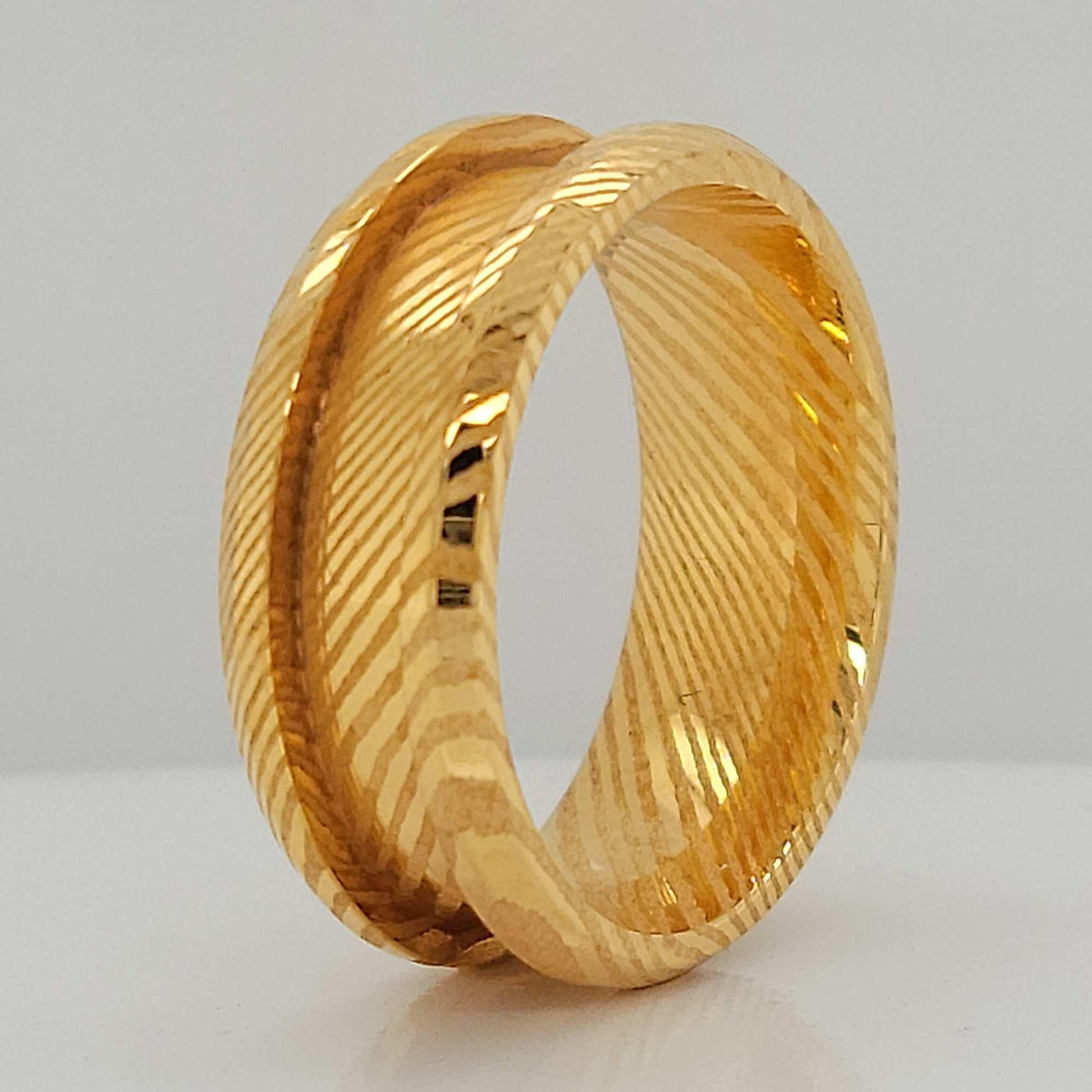 18K Gold Plated 8mm Damascus Steel Ring Core Blank for Inlay Opal Findings