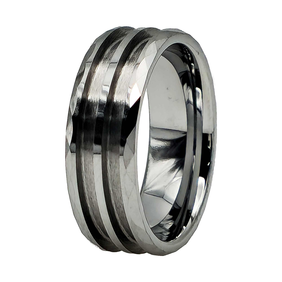 8MM TUNGSTEN RING CORE BLANK INLAY DOUBLE CHANNEL COMFORT FIT HAMMER ...